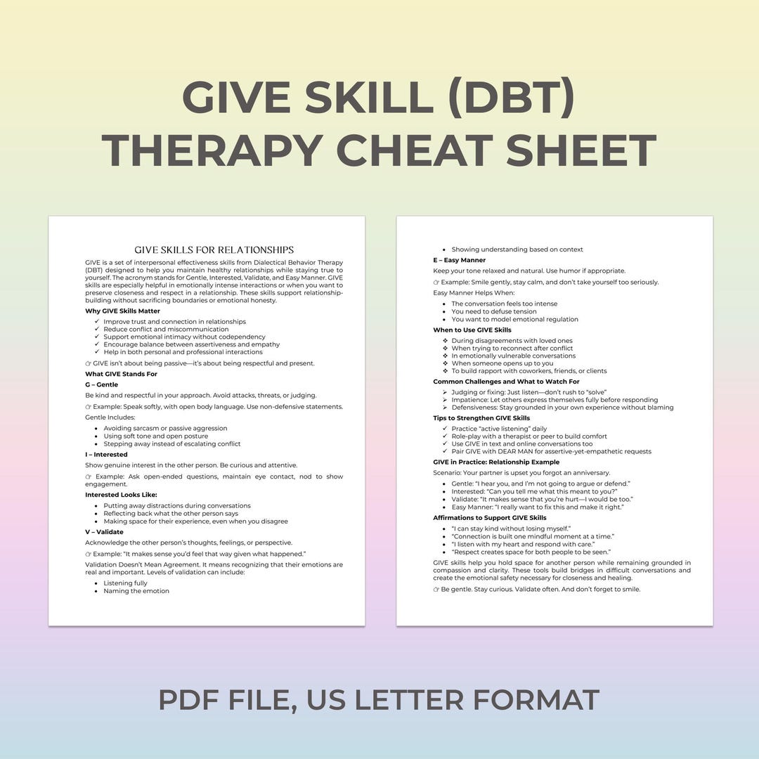GIVE DBT Relationship Skills Build Trust Validate Emotions Using ...