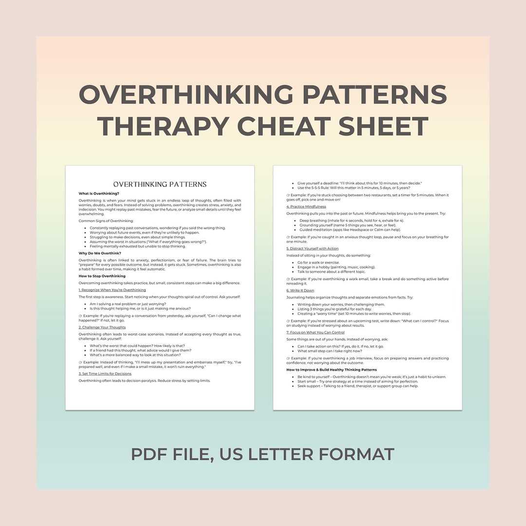 Overthinking Patterns – Therapy Cheat Sheet, Overthinking Symptoms, How ...