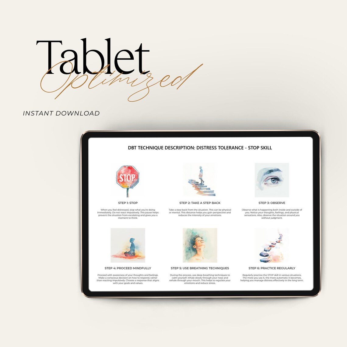 STOP Skill Worksheet, Dialectical Behavior Therapy, DBT Skill Technique ...