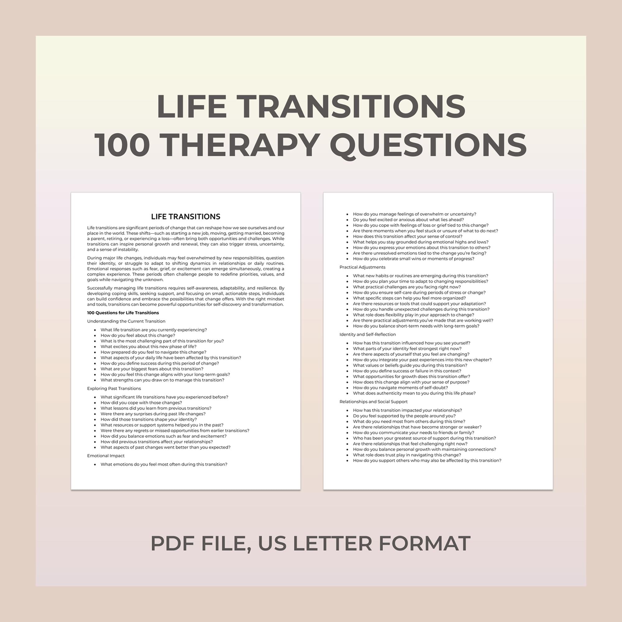 Life Transitions Therapy Questions, Navigating Change, Personal Growth ...