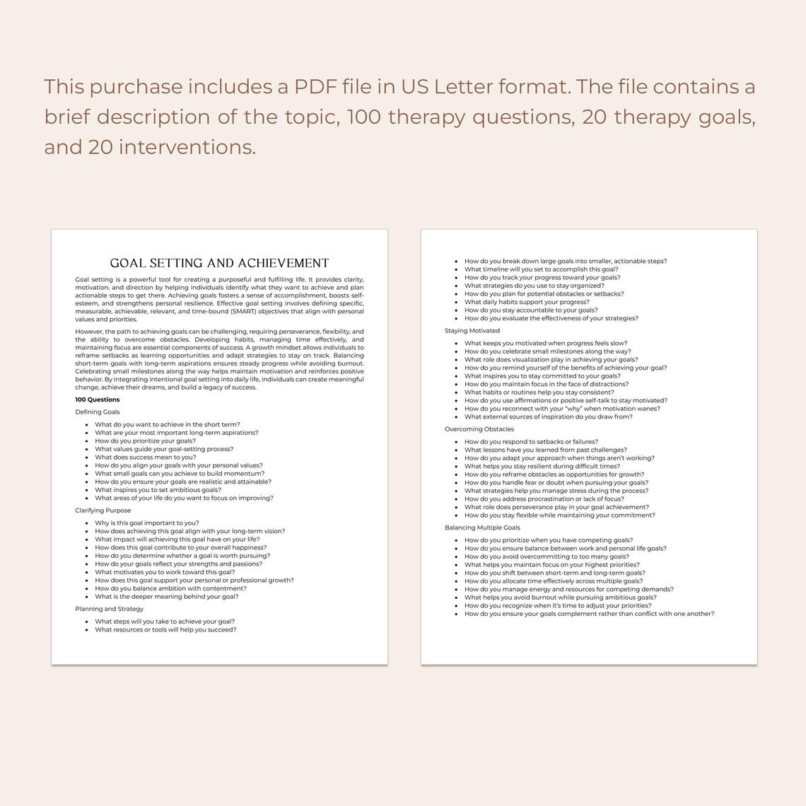 Goal Setting Therapy Questions, Achievement, Motivation, SMART Goals ...