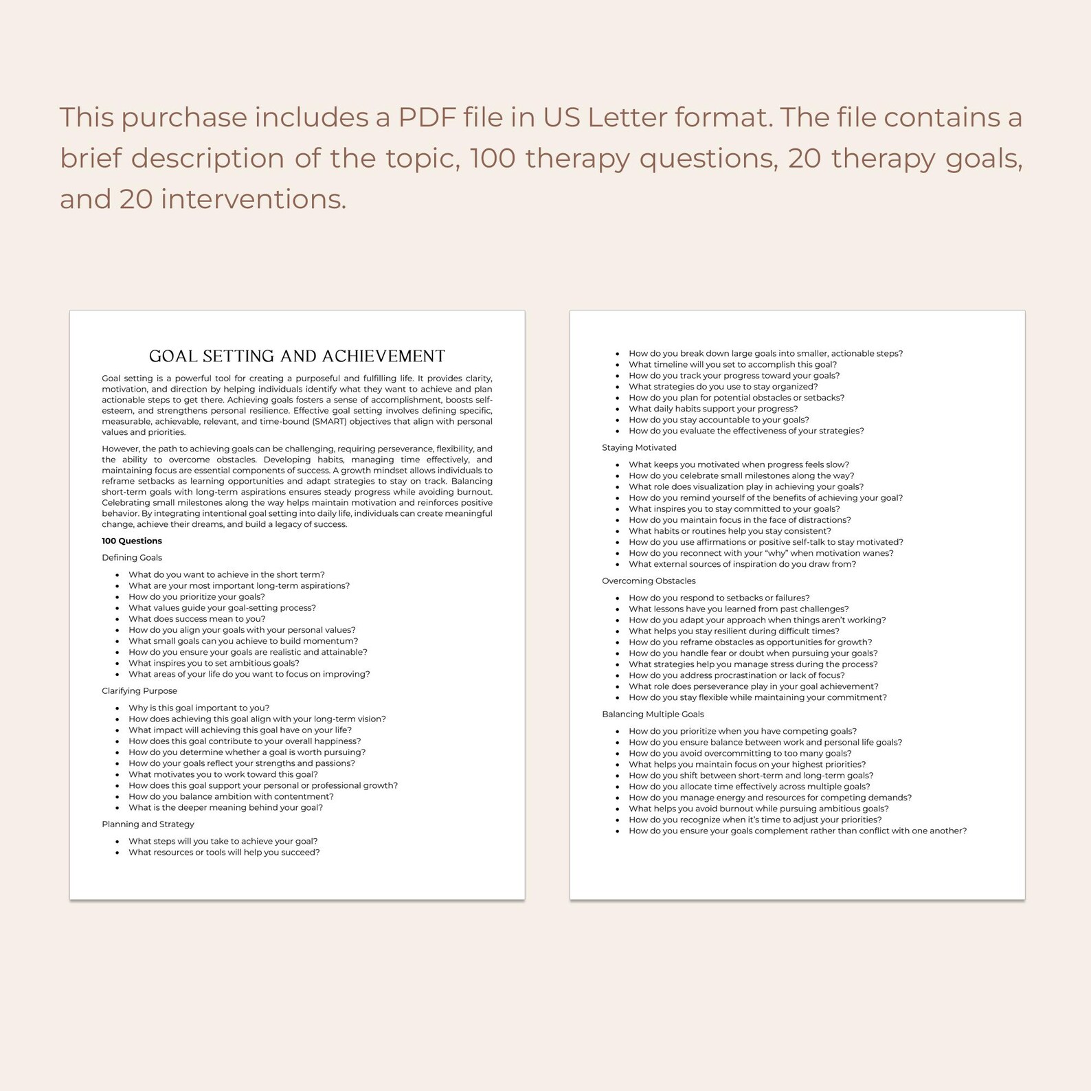 Goal Setting Therapy Questions, Achievement, Motivation, SMART Goals ...