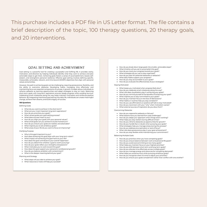 Goal Setting Therapy Questions, Achievement, Motivation, SMART Goals ...