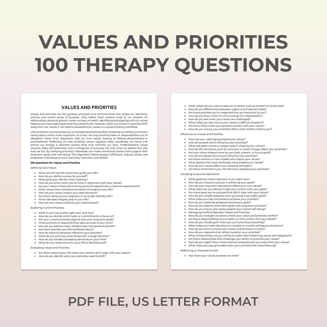 Values and Priorities Therapy Questions, Personal Growth, Self ...