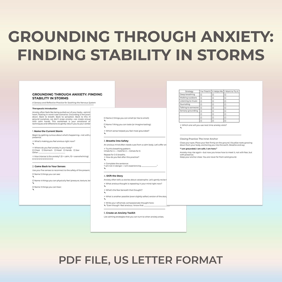 Grounding Anxiety, Therapy Worksheet, Calm Down Tool, Mental Health Aid ...