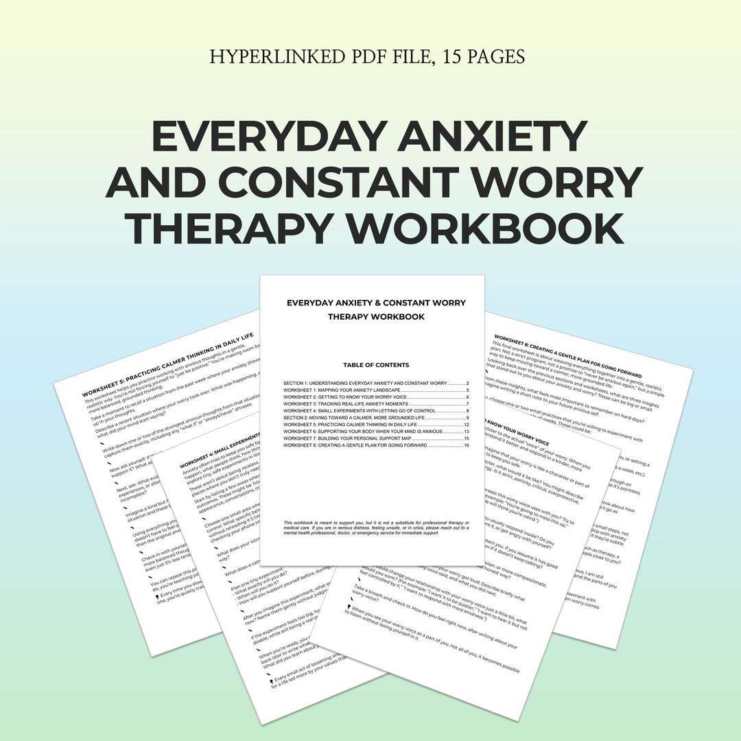 Anxiety Workbook Printable Daily Therapy Journal Guiding Overthinking ...