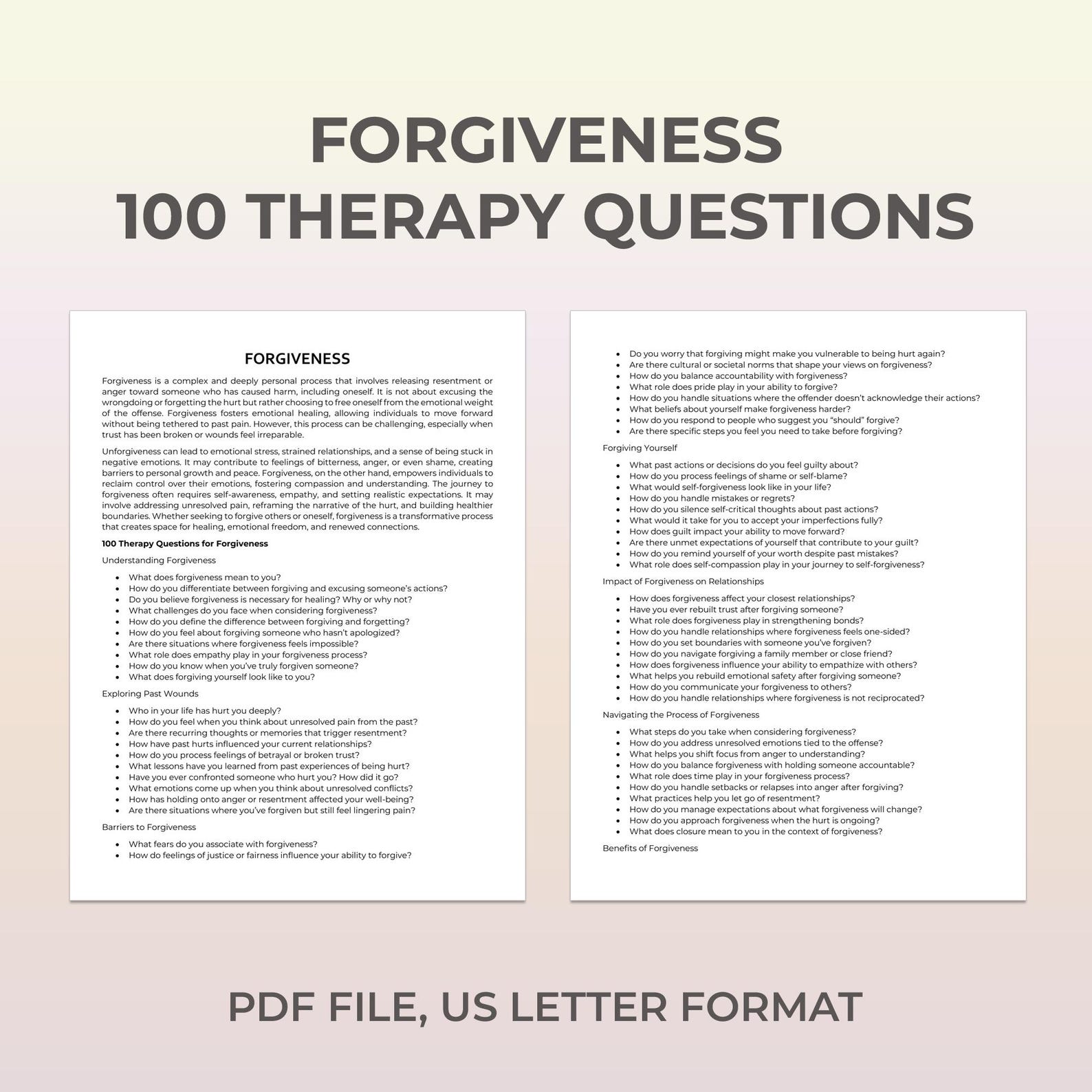 Forgiveness Therapy Questions, Letting Go, Emotional Healing, Self ...