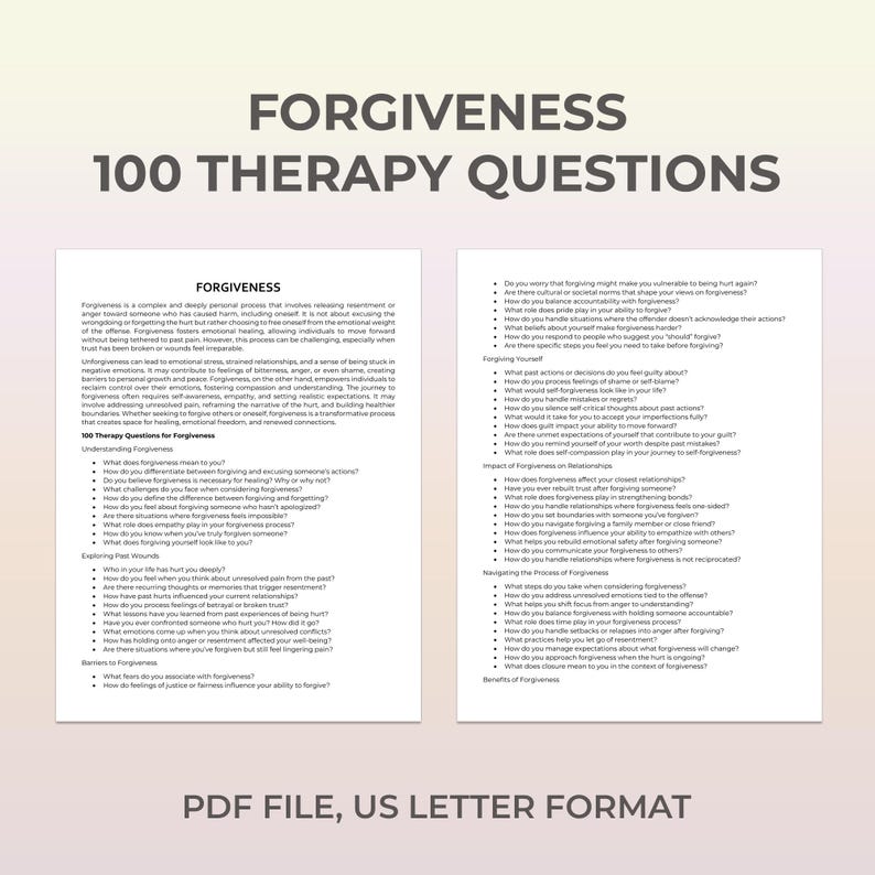 Forgiveness Therapy Questions, Letting Go, Emotional Healing, Self ...