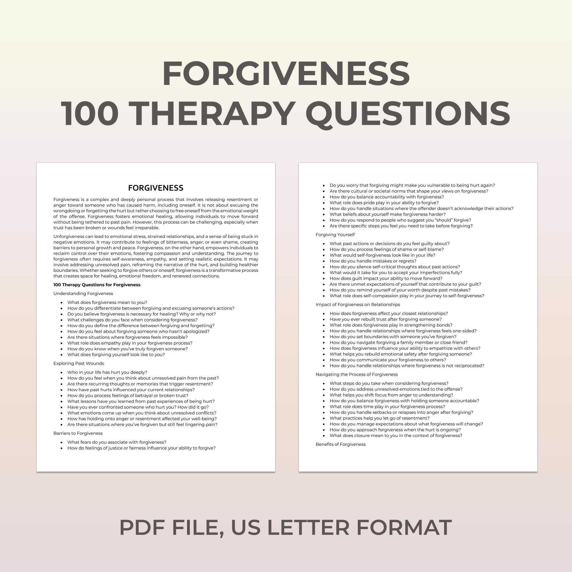 Forgiveness Therapy Questions, Letting Go, Emotional Healing, Self ...