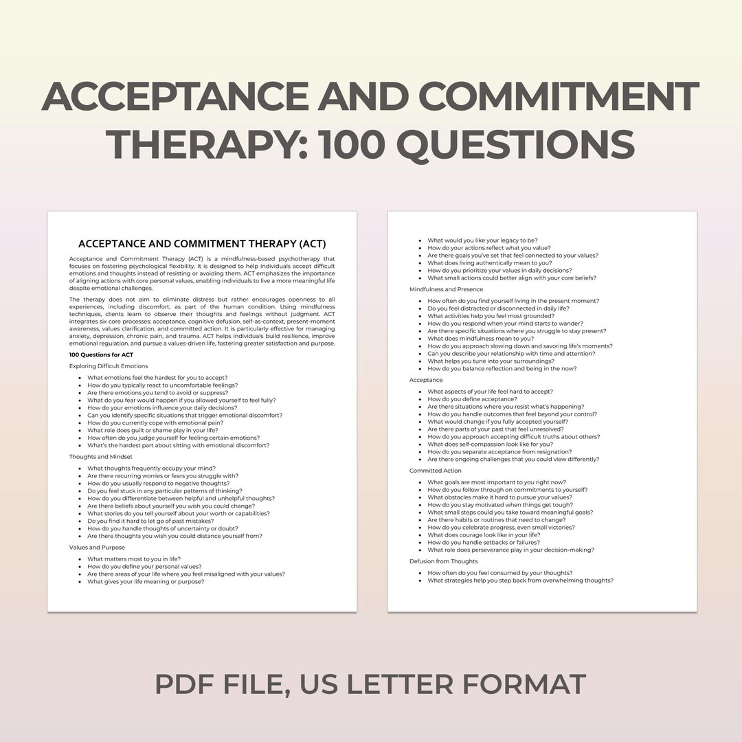 ACT Therapy Questions, Acceptance and Commitment Therapy, Psychological ...