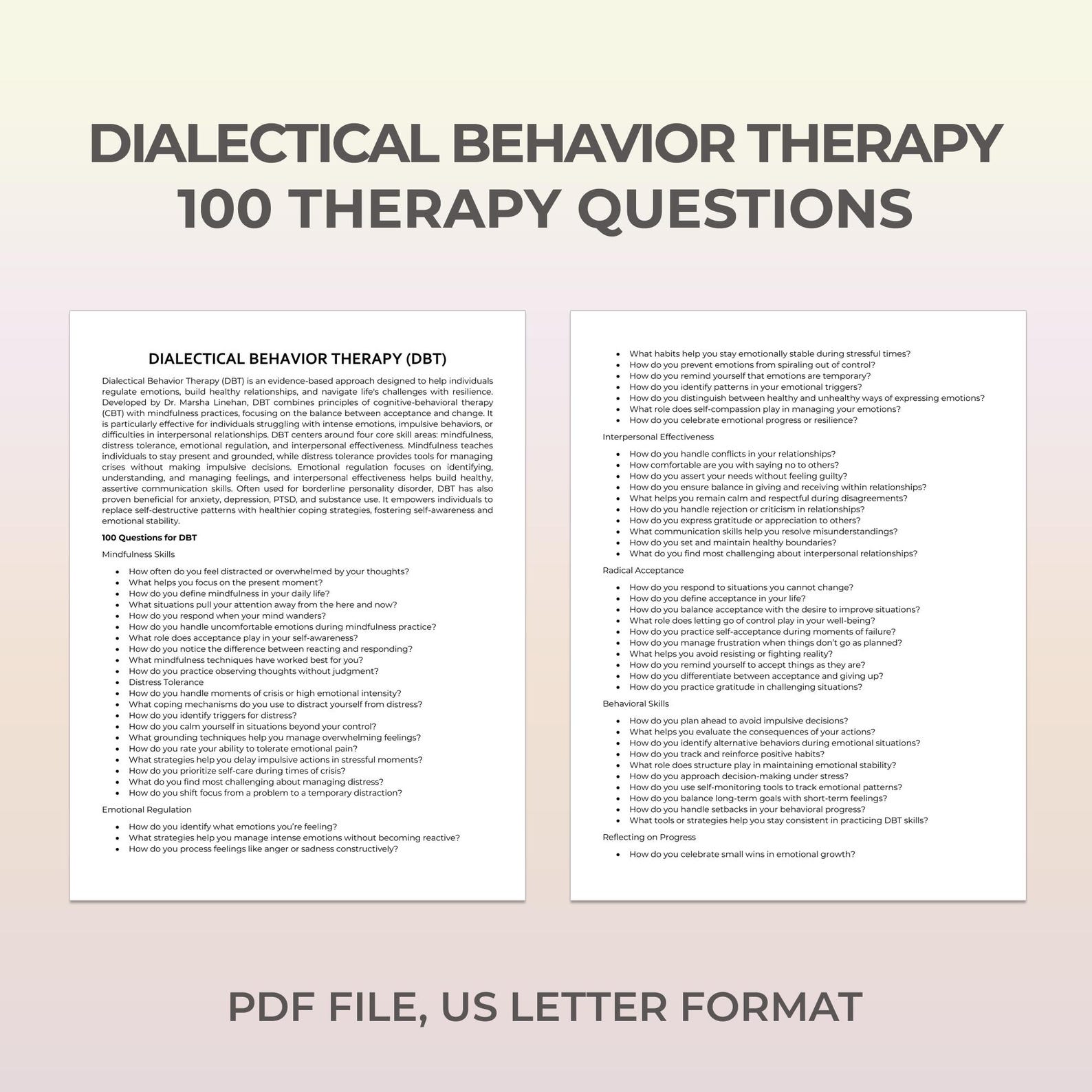 DBT Questions, Therapy Questions, Emotional Regulation, Distress ...