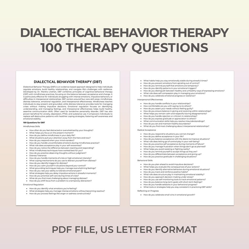DBT Questions, Therapy Questions, Emotional Regulation, Distress ...