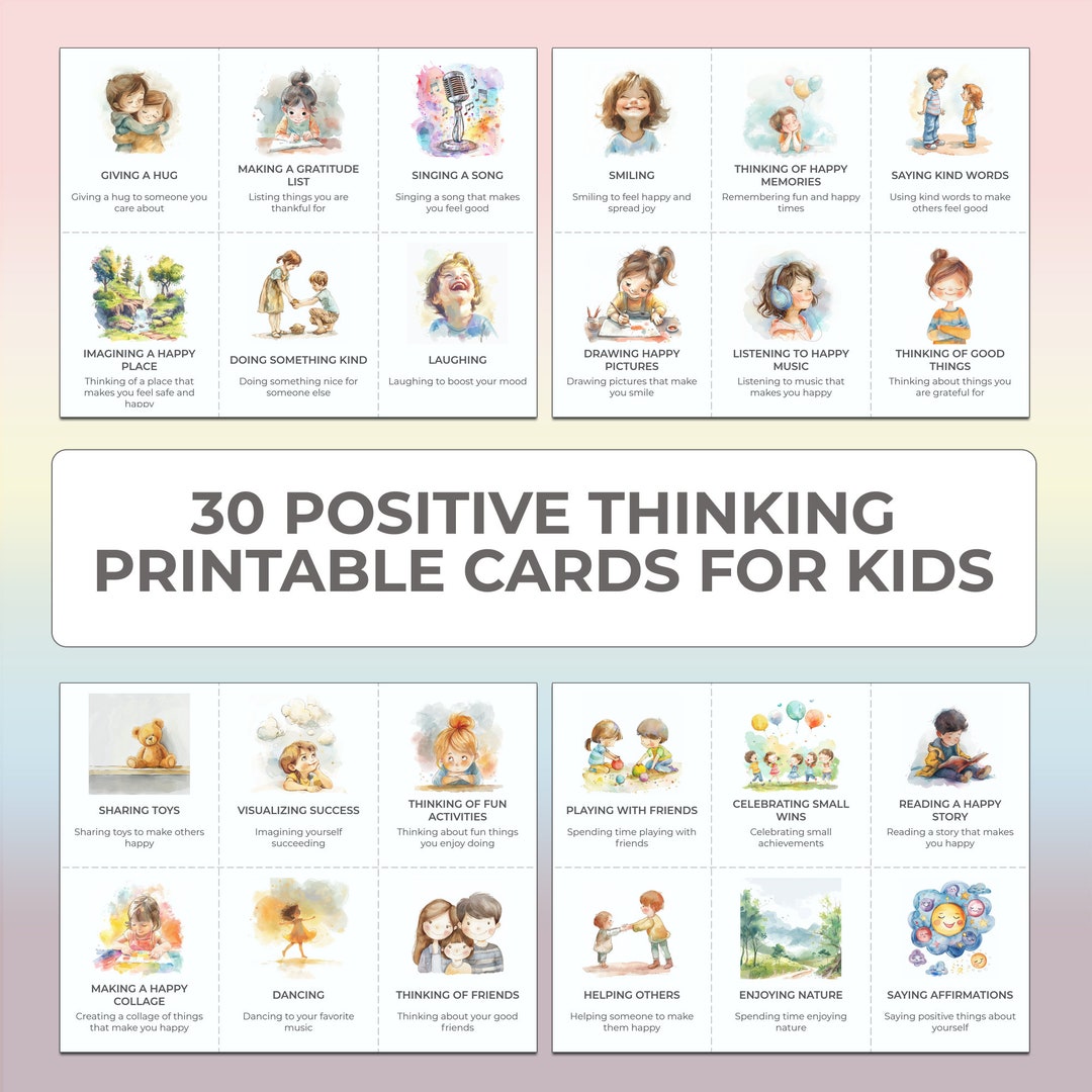 Positive Thinking, Printable Cards for Kids, Therapy Cards for Children ...