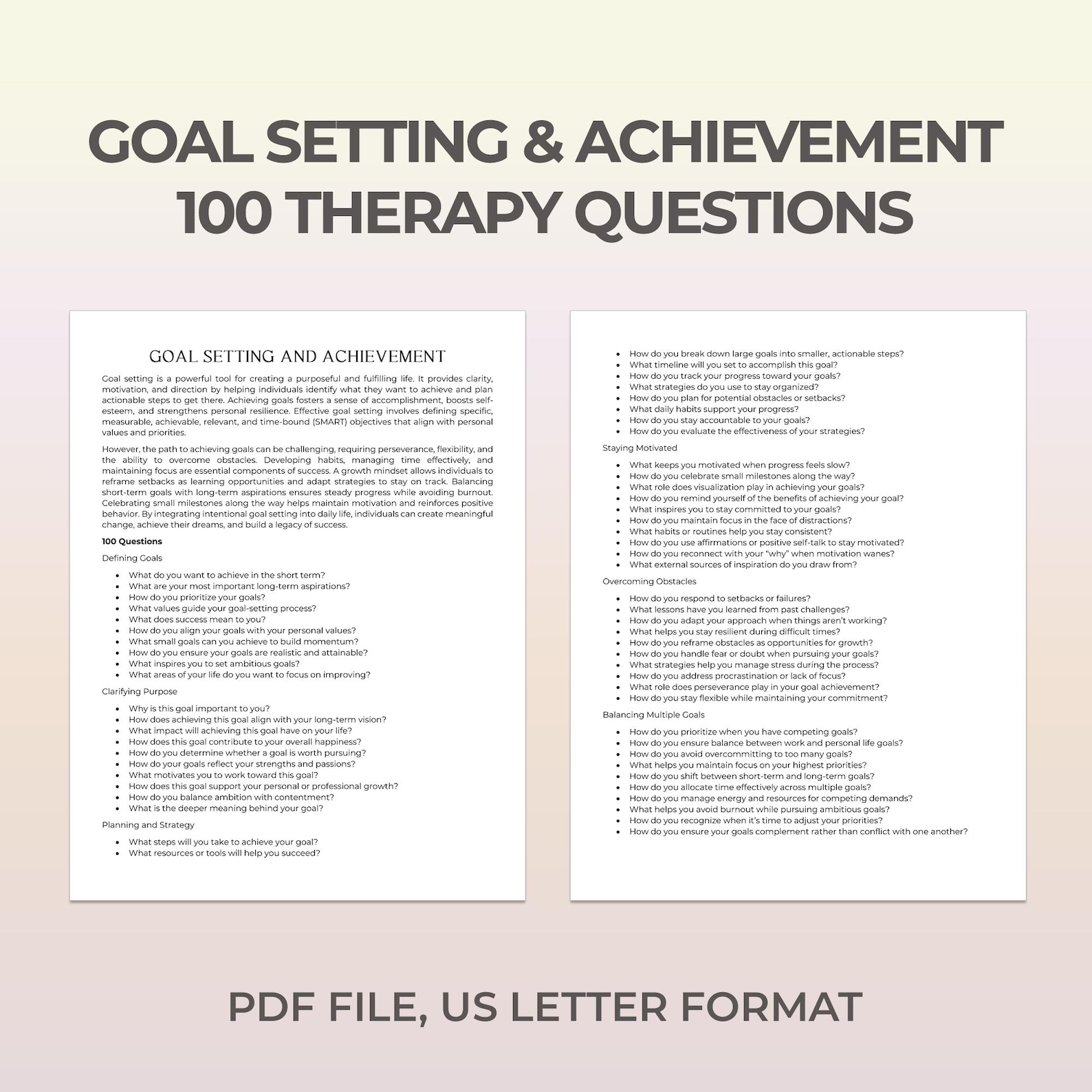 Goal Setting Therapy Questions, Achievement, Motivation, SMART Goals ...