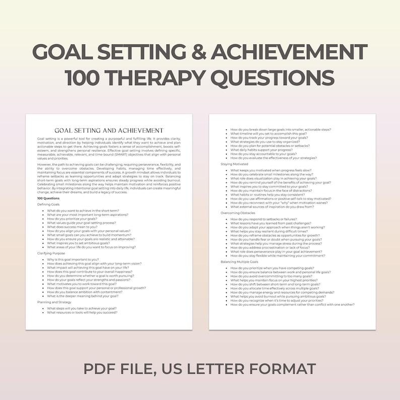 Goal Setting Therapy Questions, Achievement, Motivation, SMART Goals ...