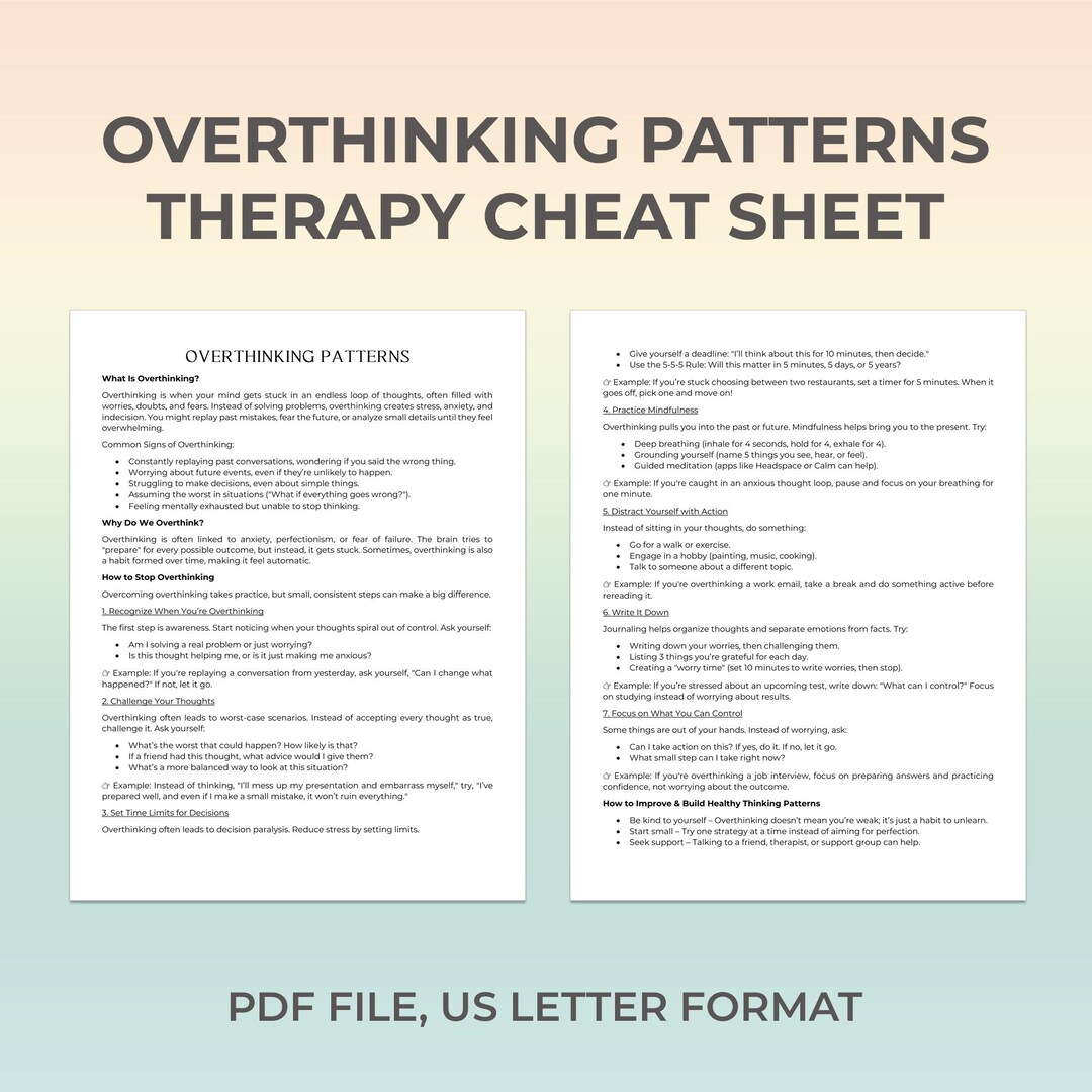 Overthinking Patterns – Therapy Cheat Sheet, Overthinking Symptoms, How to Stop Worrying ...