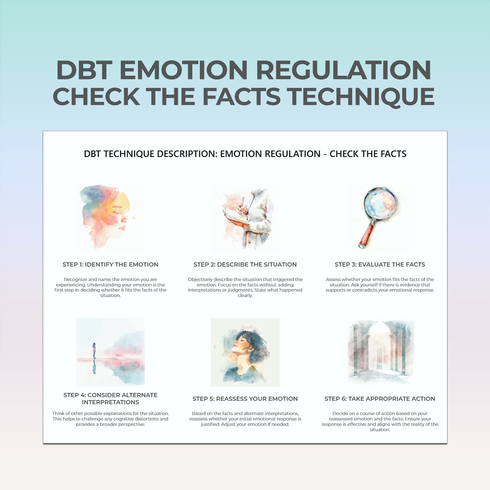 Dialectical Behavior Therapy Worksheet, Check the Facts,dbt Skill ...