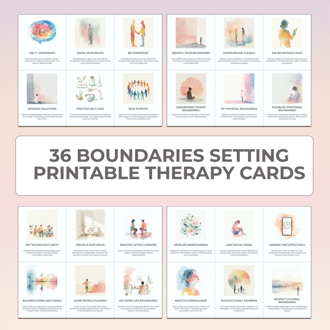 Boundaries Setting Therapy Cards, Cognitive Behavioral Therapy, CBT ...