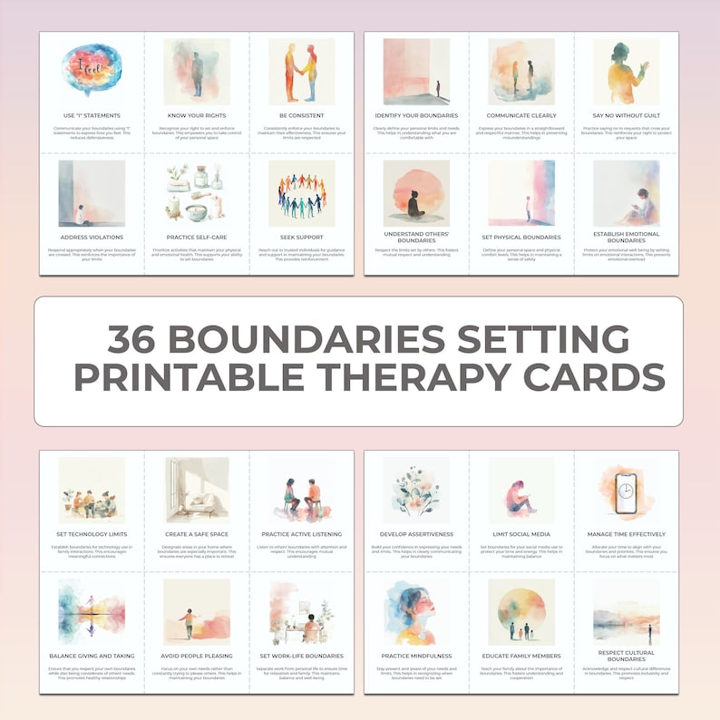 Boundaries Setting Therapy Cards, Cognitive Behavioral Therapy, CBT Cards, Interpersonal, Family ...