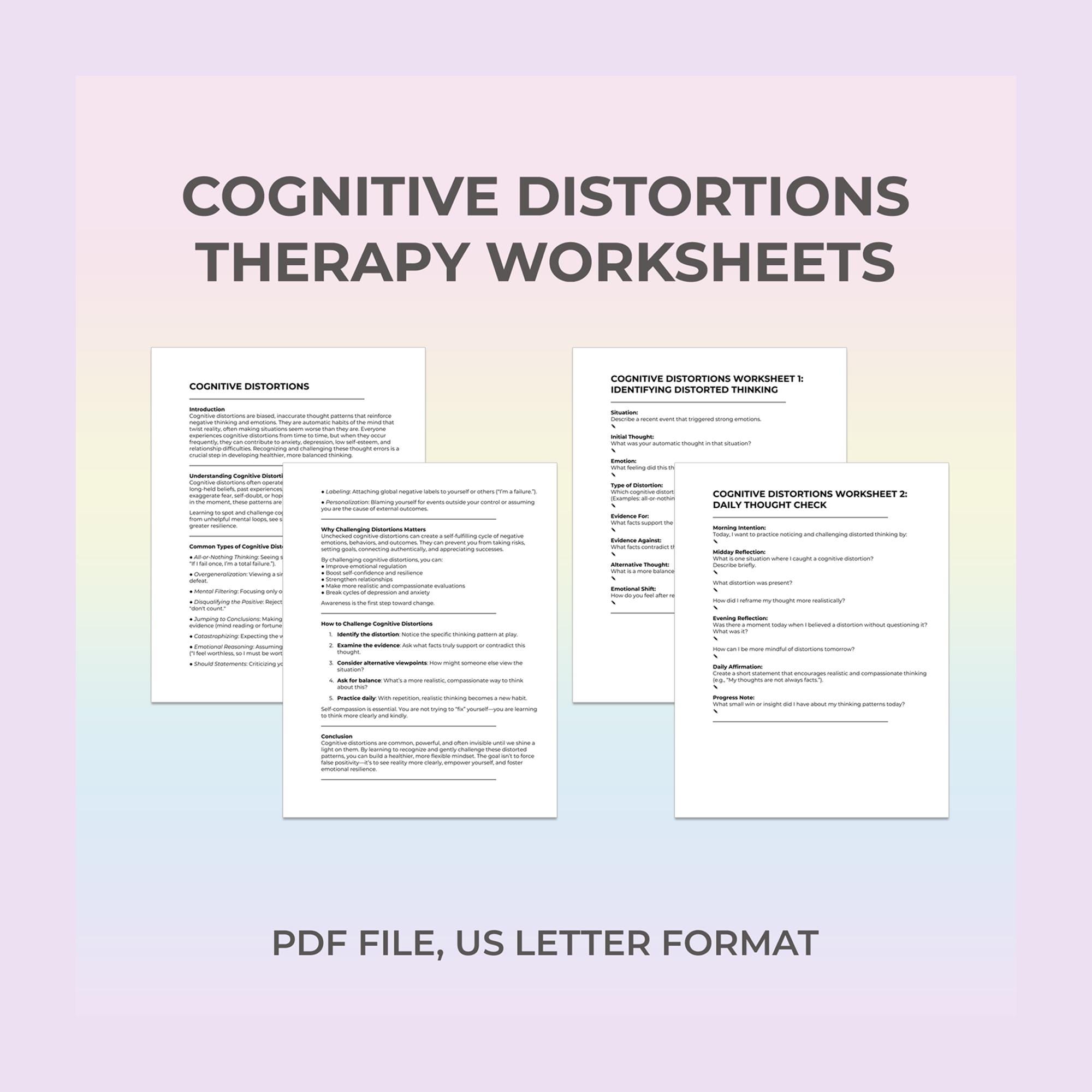 Cognitive Distortions, CBT Worksheet, Thinking Errors, Therapy ...