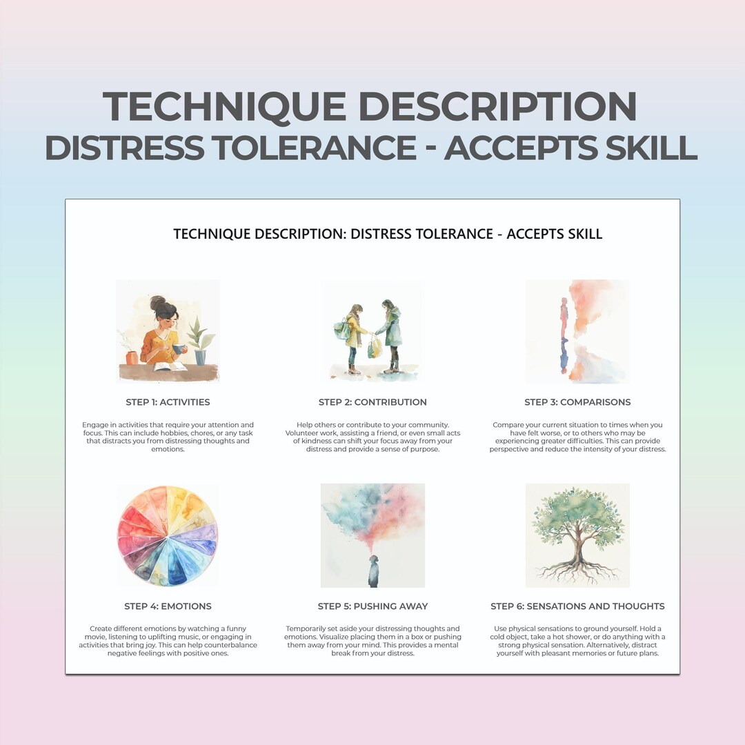 ACCEPTS Skill Worksheet, Distress Tolerance Coping Technique ...