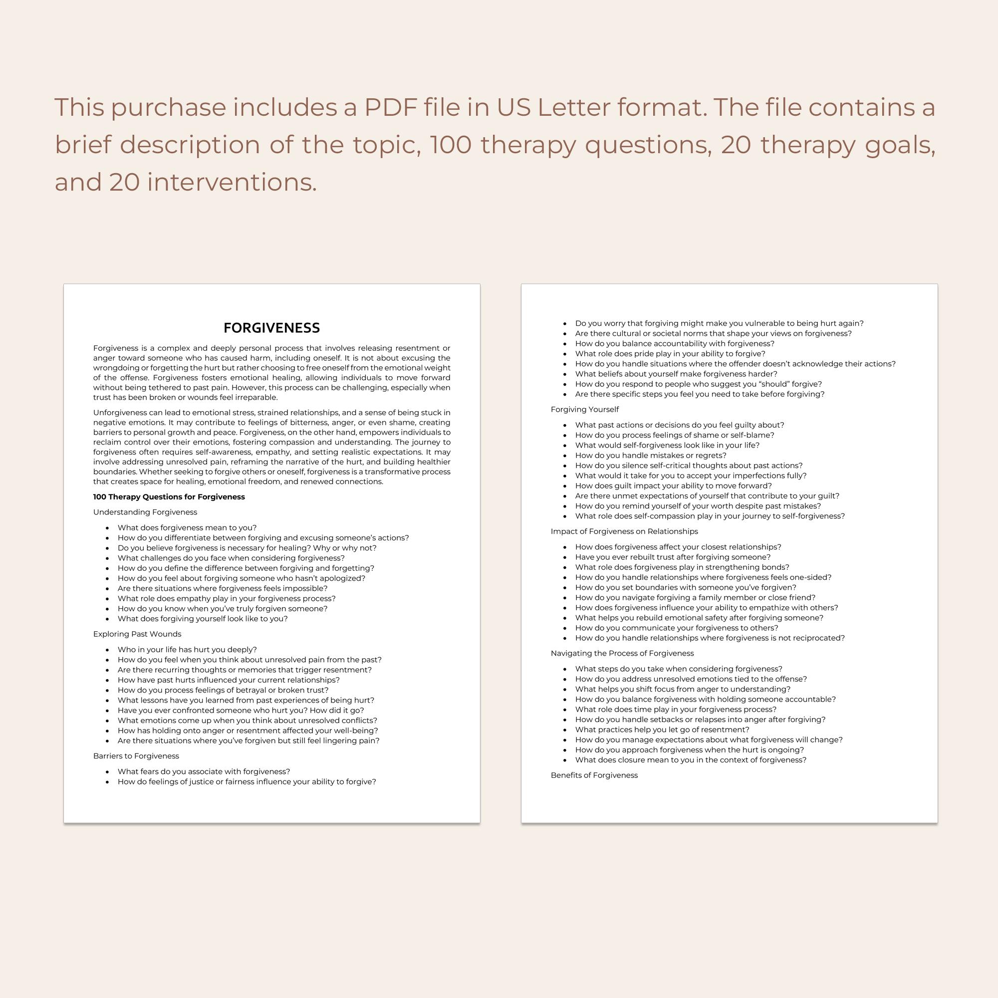 Forgiveness Therapy Questions, Letting Go, Emotional Healing, Self ...