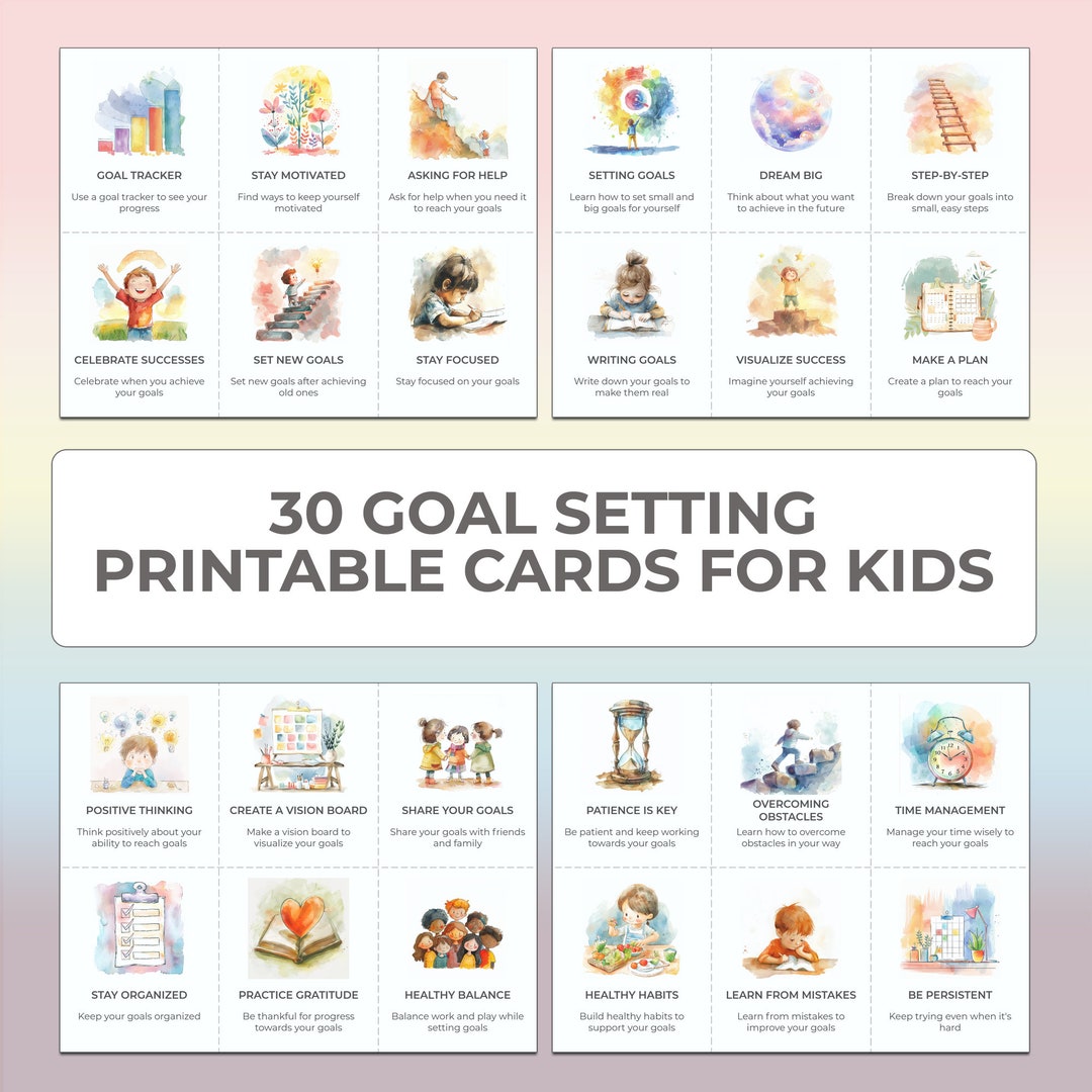 Goal Setting, Printable Cards for Kids, Therapy Cards for Children - Etsy