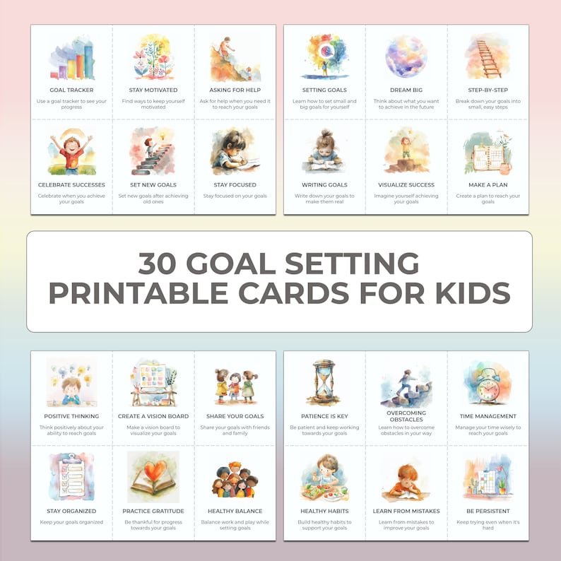 Goal Setting, Printable Cards for Kids, Therapy Cards for Children - Etsy
