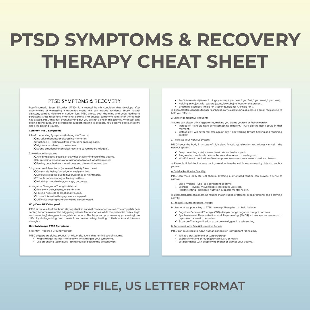 PTSD Therapy Cheat Sheet, Post-traumatic Stress Disorder Recovery, PTSD ...