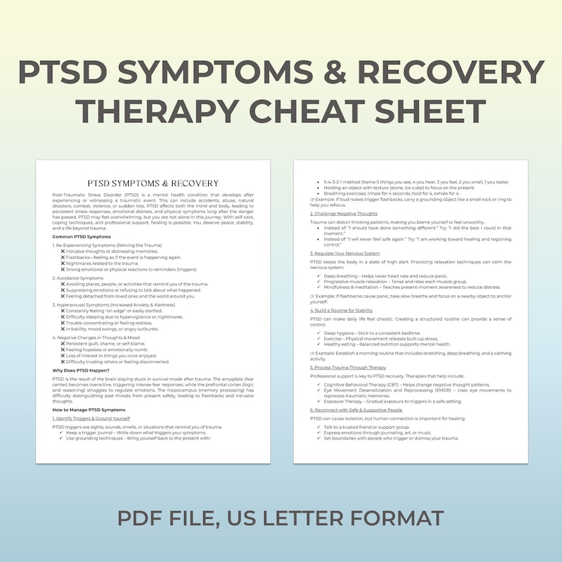 PTSD Therapy Cheat Sheet, Post-traumatic Stress Disorder Recovery, PTSD ...