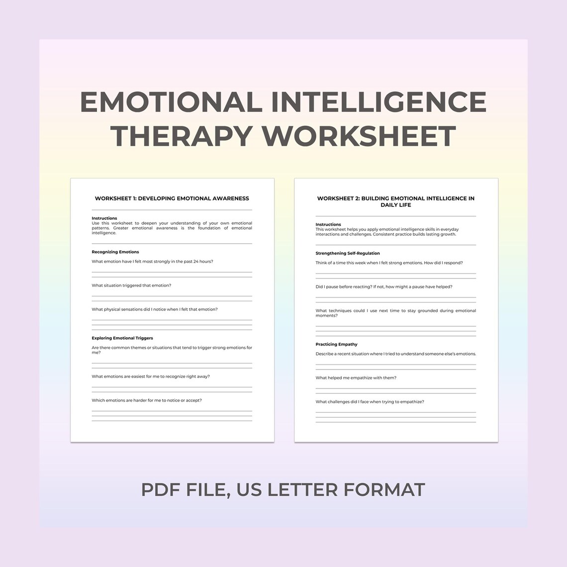 Emotional Intelligence Worksheets, Self-awareness, Emotional Regulation ...