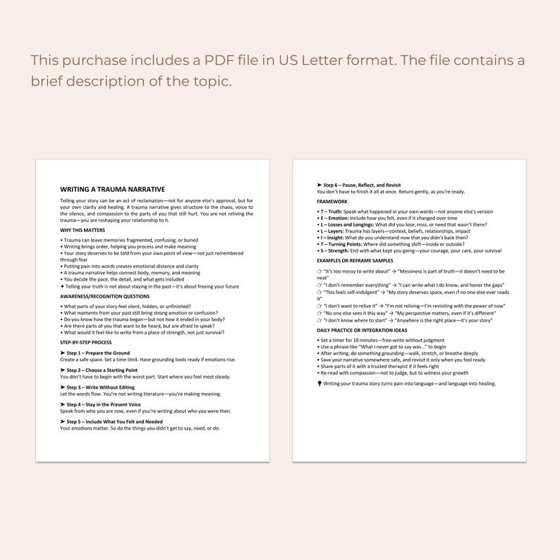 Writing a Trauma Narrative – Printable Worksheet for Emotional ...