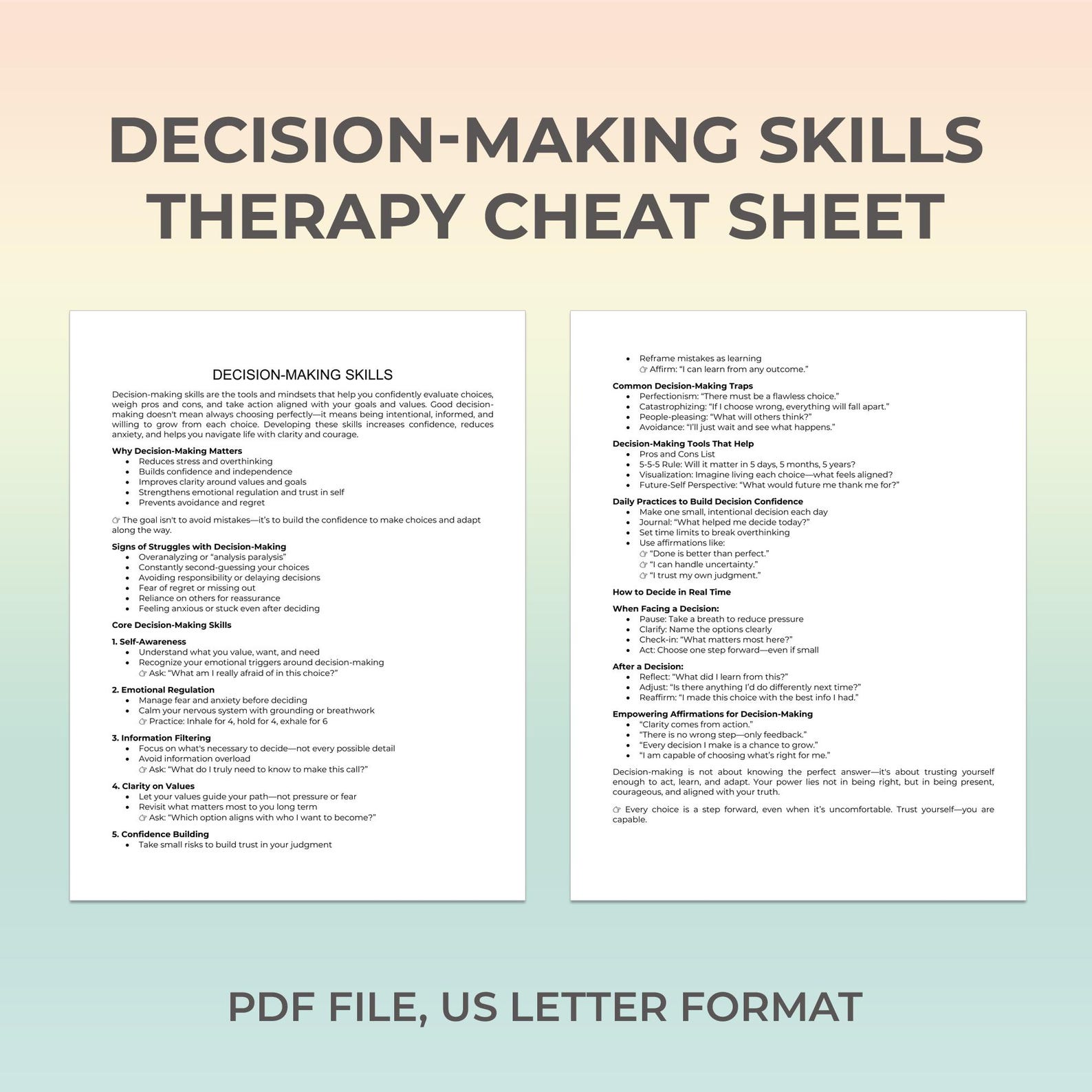 Decision Worksheet, Life Choices, Cbt Tool, Therapy Printable, Decision ...