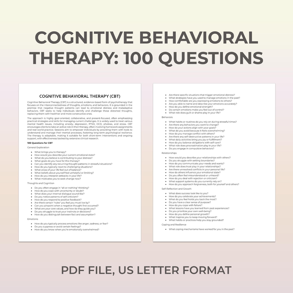 CBT Therapy Questions, Cognitive-behavioral Therapy, Thought Patterns ...