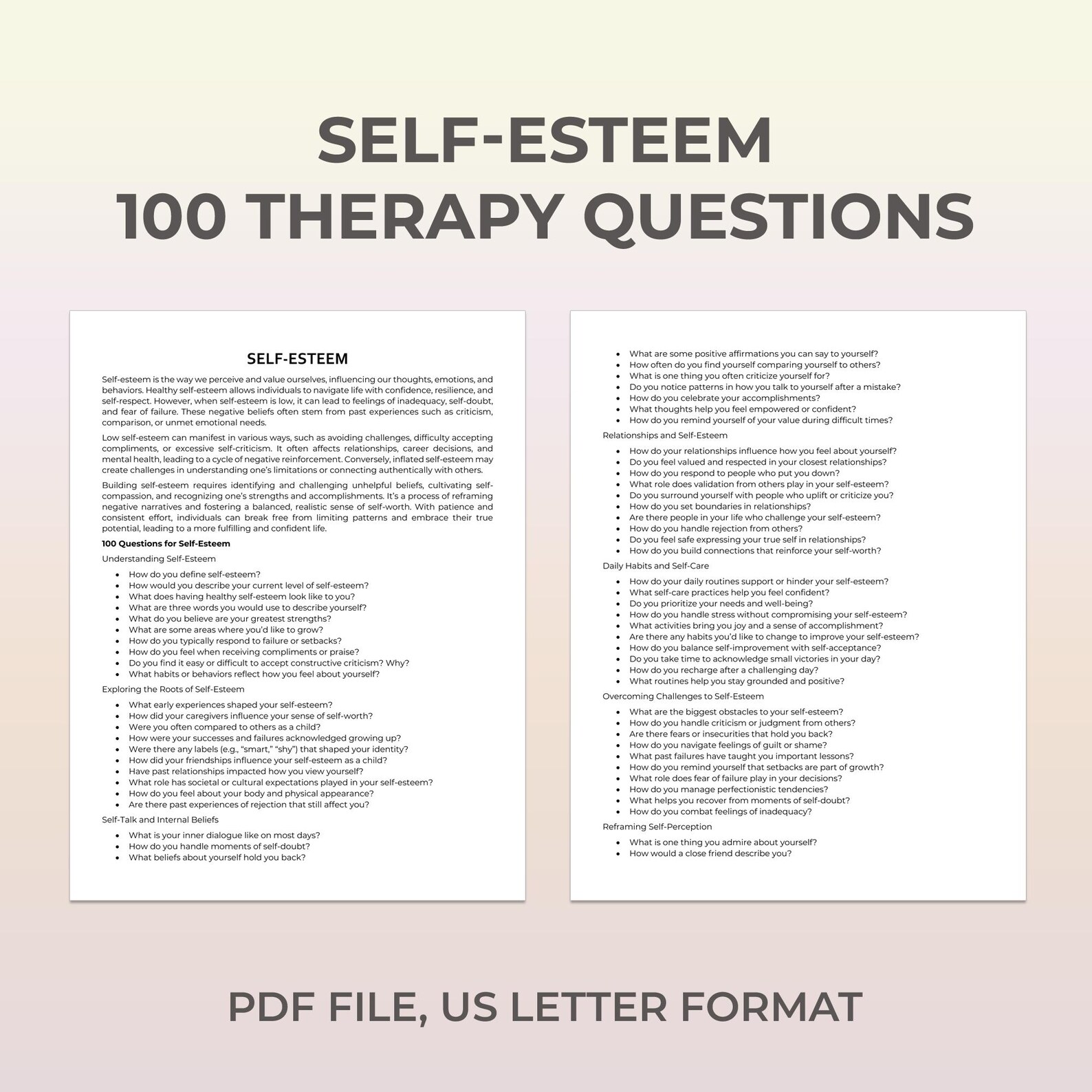 Self-esteem Therapy Questions, Self-worth, Confidence,self-acceptance ...