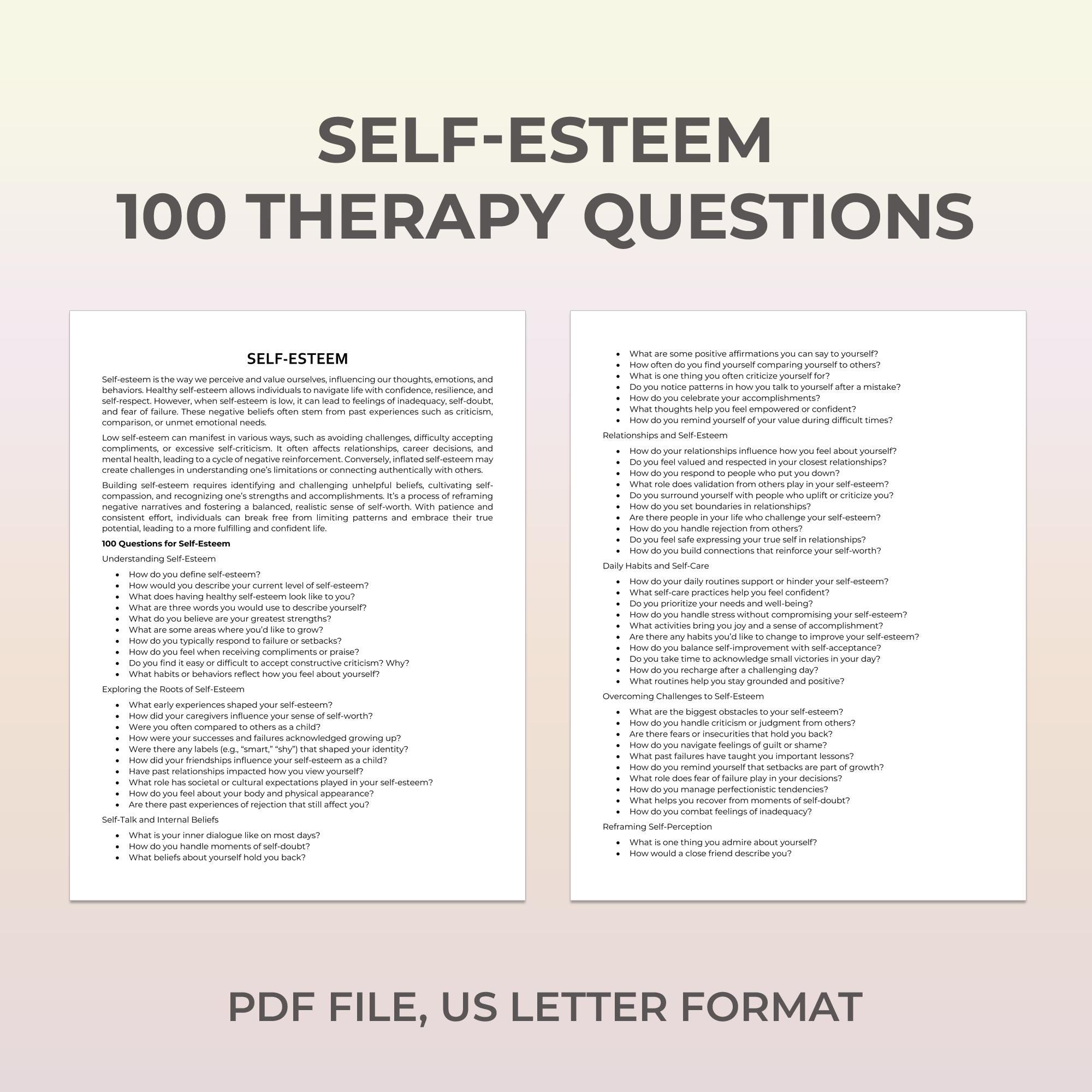 Self-esteem Therapy Questions, Self-worth, Confidence,self-acceptance ...