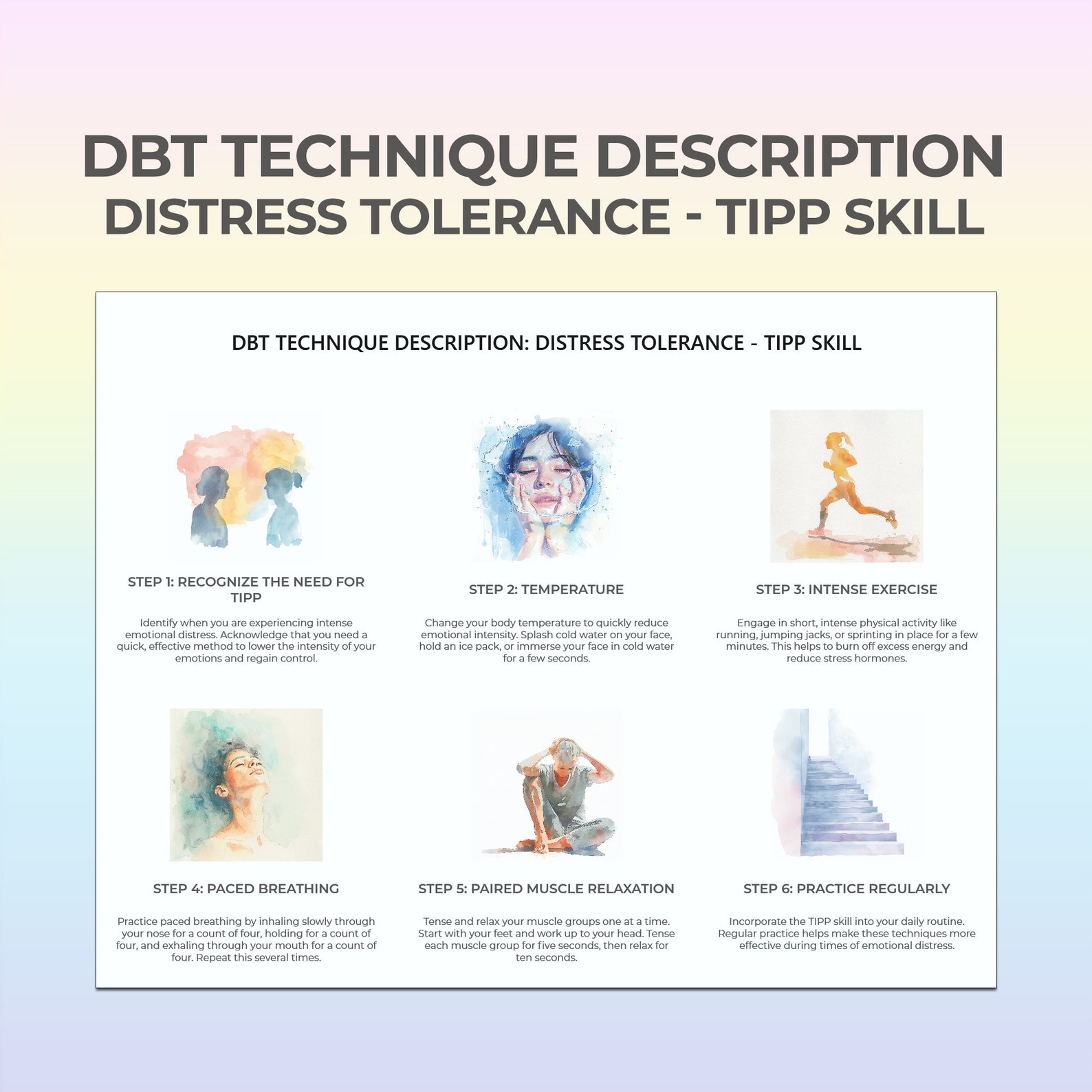 TIPP Skill Worksheet, Dialectical Behavior Therapy, DBT Skill Technique ...