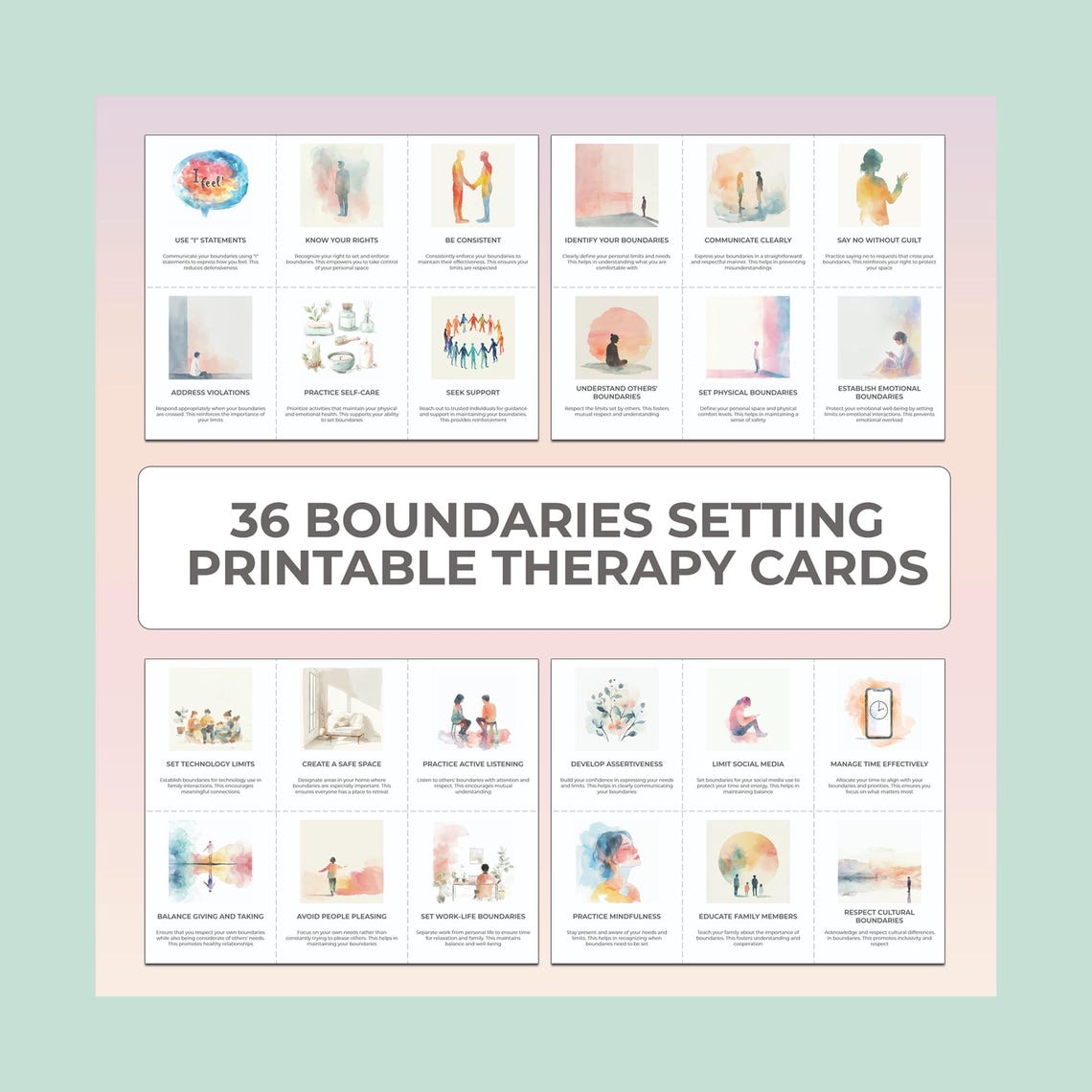 Boundaries Setting Therapy Cards, Cognitive Behavioral Therapy, CBT ...