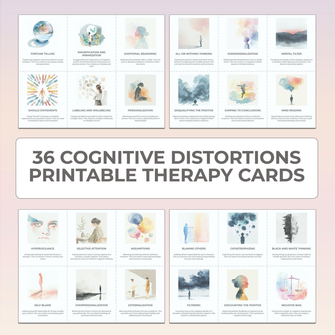 CBT Therapy Cards, Cognitive Distortions, Cognitive-behavioral Therapy ...