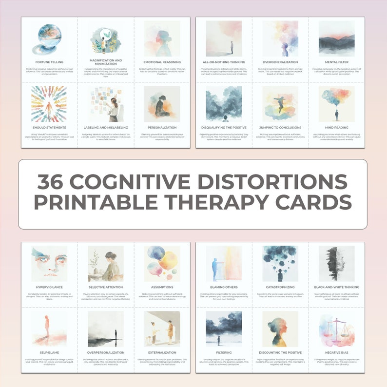CBT Therapy Cards, Cognitive Distortions, Cognitive-behavioral Therapy ...