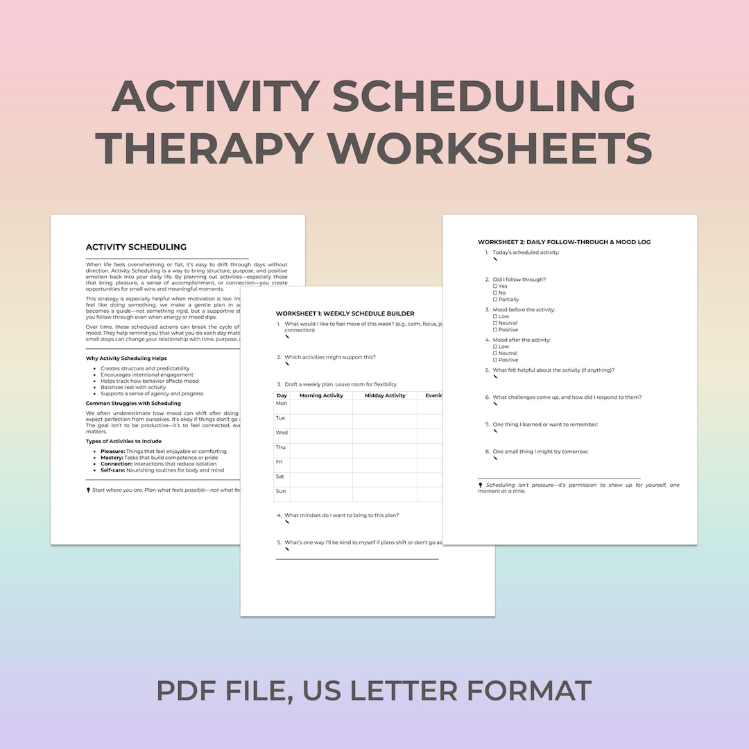 Activity Schedule, Behavioral Activation, CBT Worksheet, Mood Planner ...