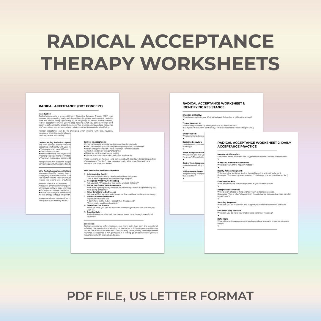 Radical Acceptance, Dbt Worksheet, Mental Health Tool, Cbt Skill ...