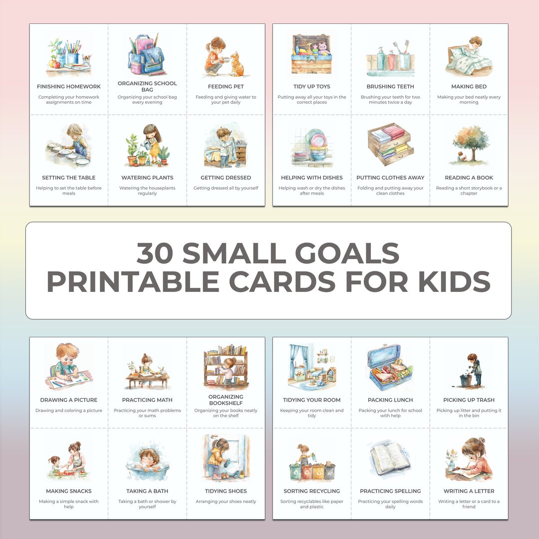 Small Goals, Printable Cards for Kids, Therapy Cards for Children - Etsy