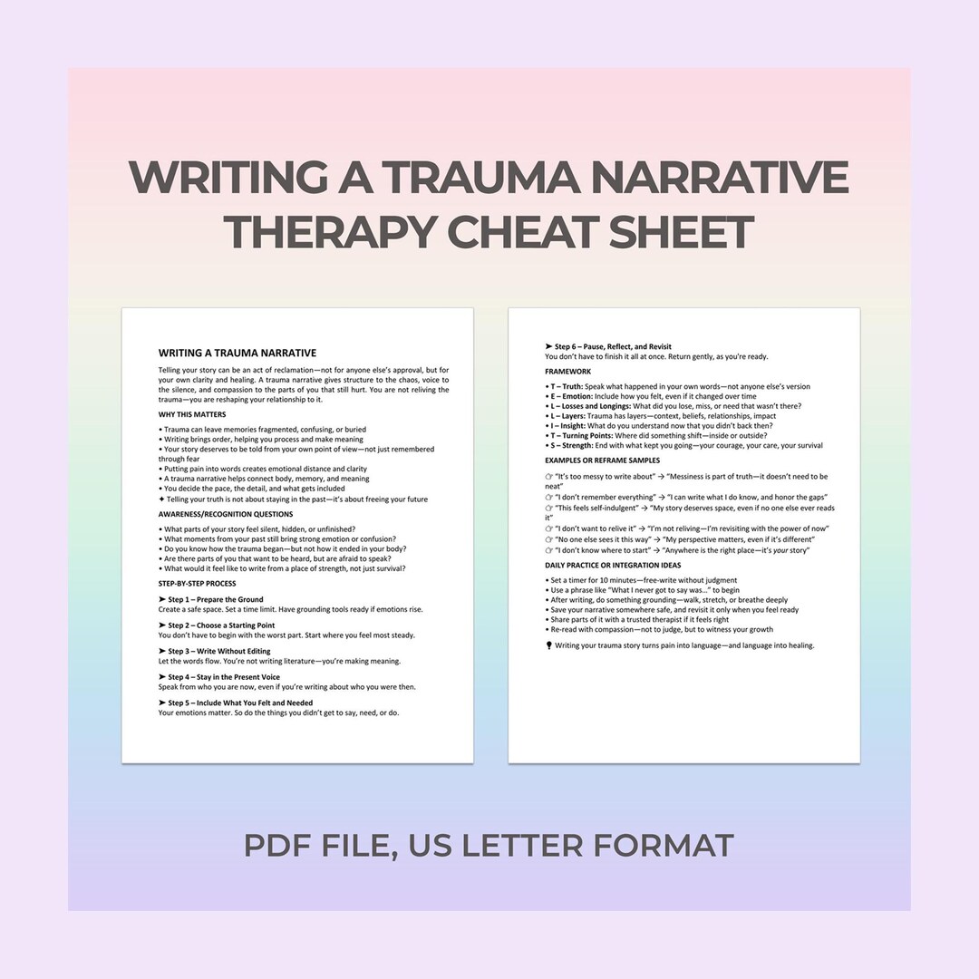 Writing a Trauma Narrative – Printable Worksheet for Emotional ...