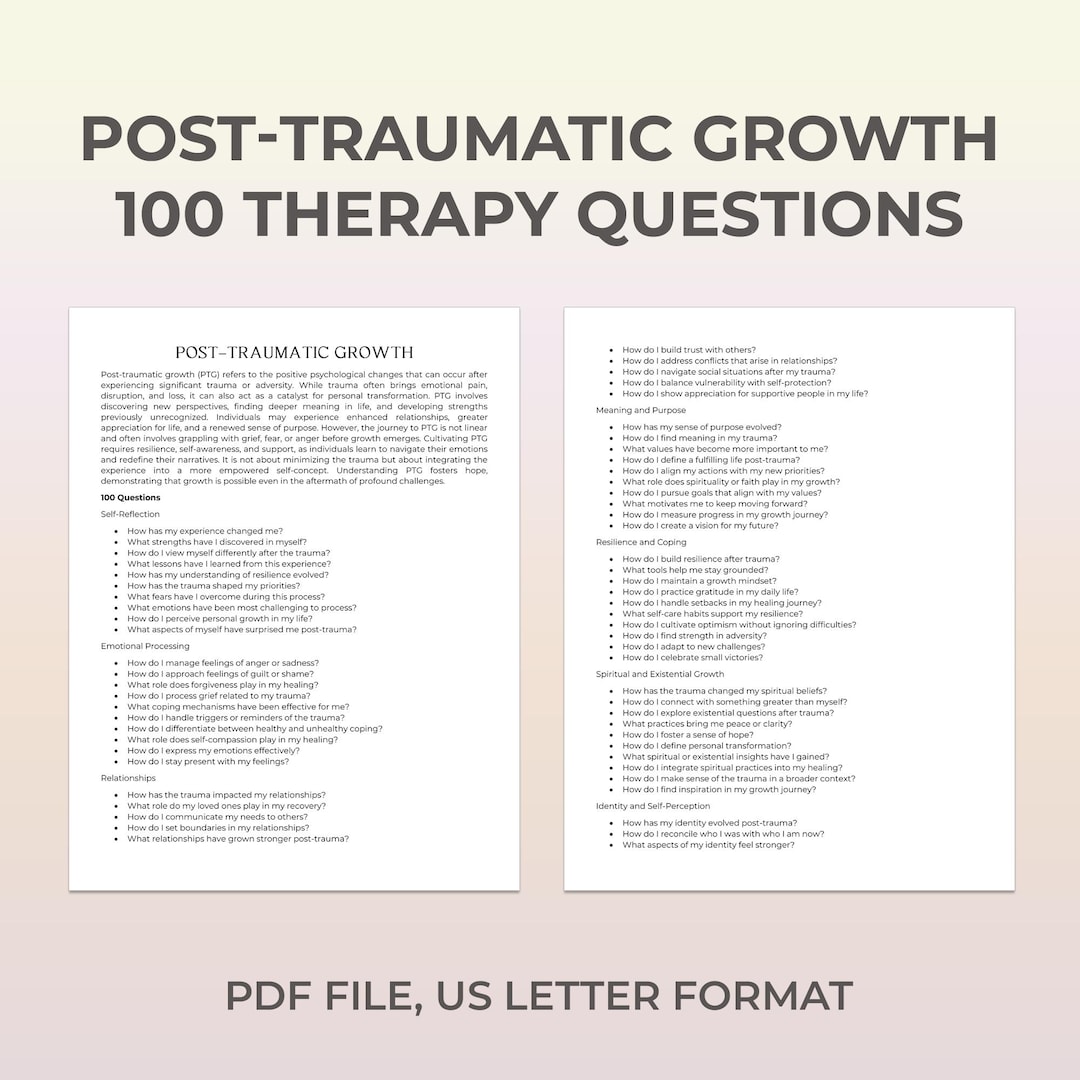 Therapy Questions for Post-traumatic Growth, Personal Strength, Trauma ...