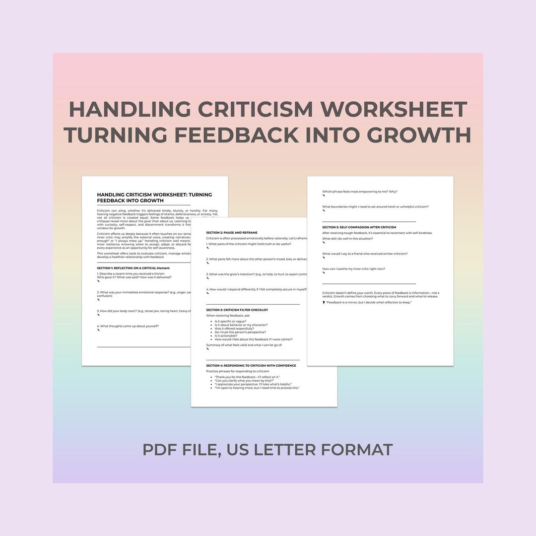 Handling Criticism Self Development Printable Therapy Worksheets ...