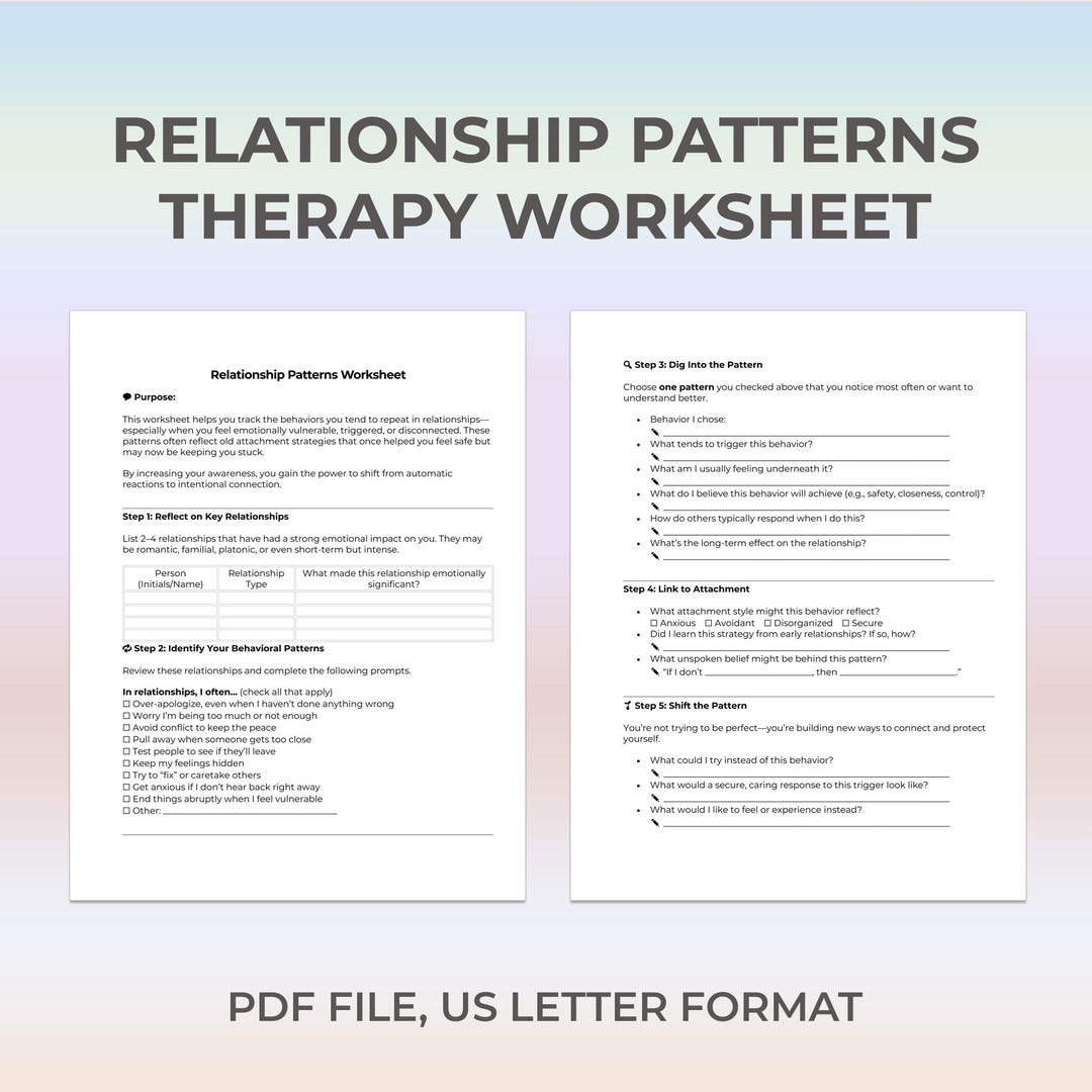 Relationship Patterns, Therapy Worksheet, Attachment Styles, Emotional ...