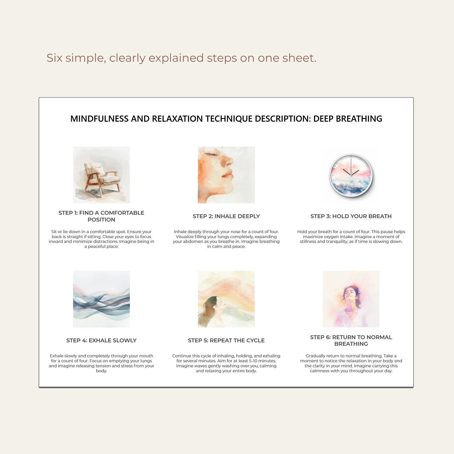 Mindfulness Therapy Worksheet, Deep Breathing Exercise, Mindfulness and ...