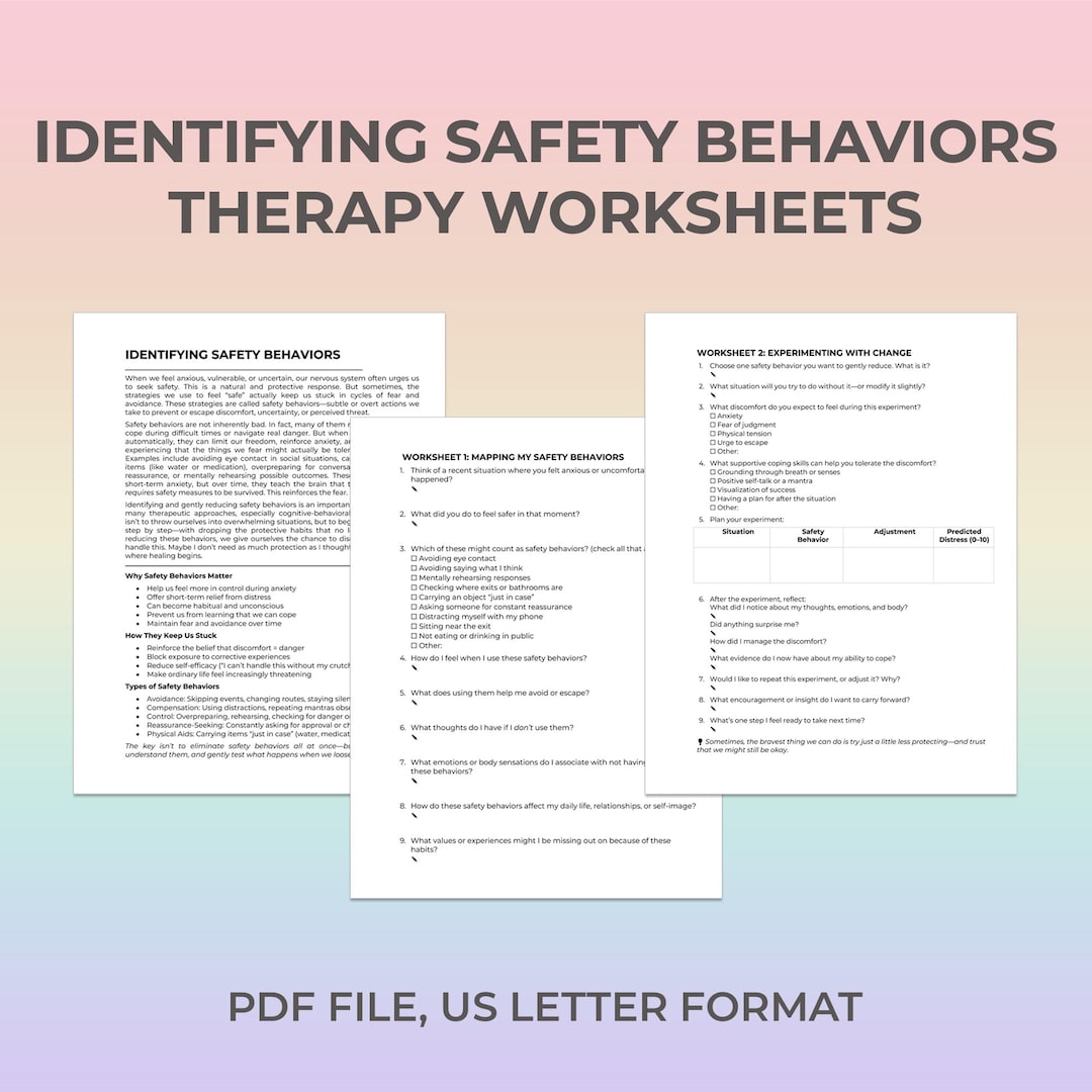 Safety Behaviors, Anxiety Worksheet, Avoidance Patterns, Emotional ...