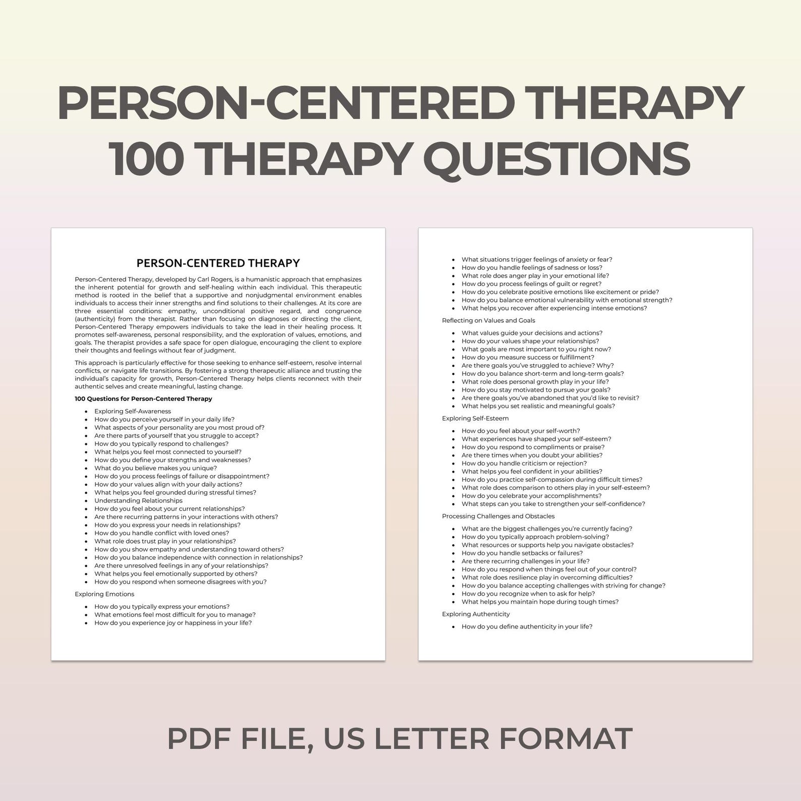 Person-centered Therapy Questions, Self-awareness, Self-compassion ...